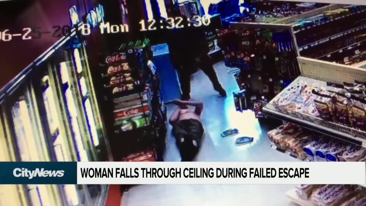 Woman falls through ceiling