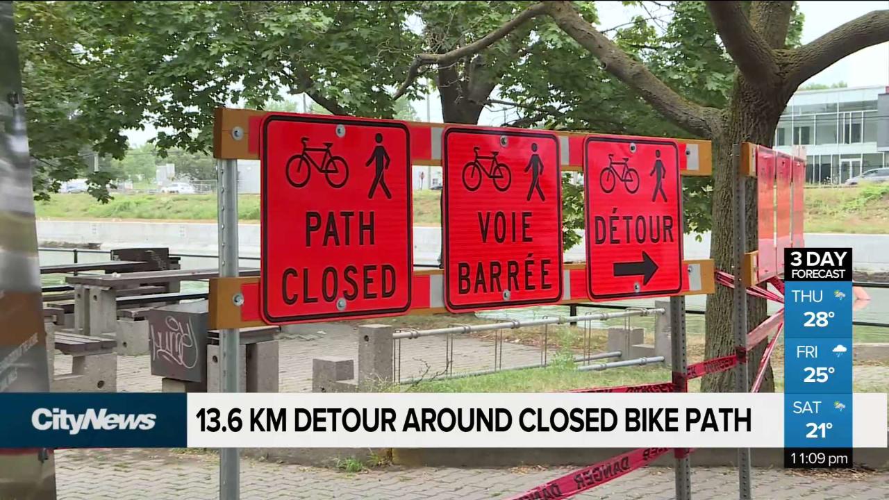 Cyclist angered over 13.6 km detour around closed bike path