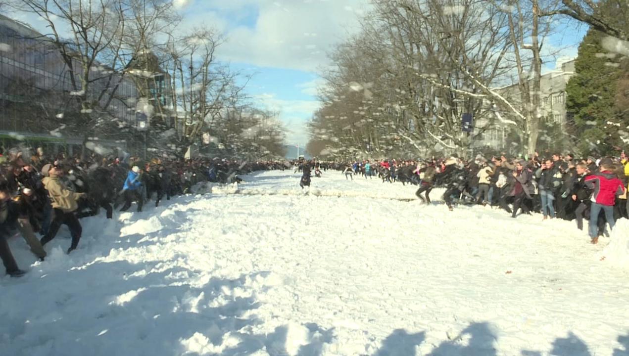 UBC snowball fight held a day late due to… snow