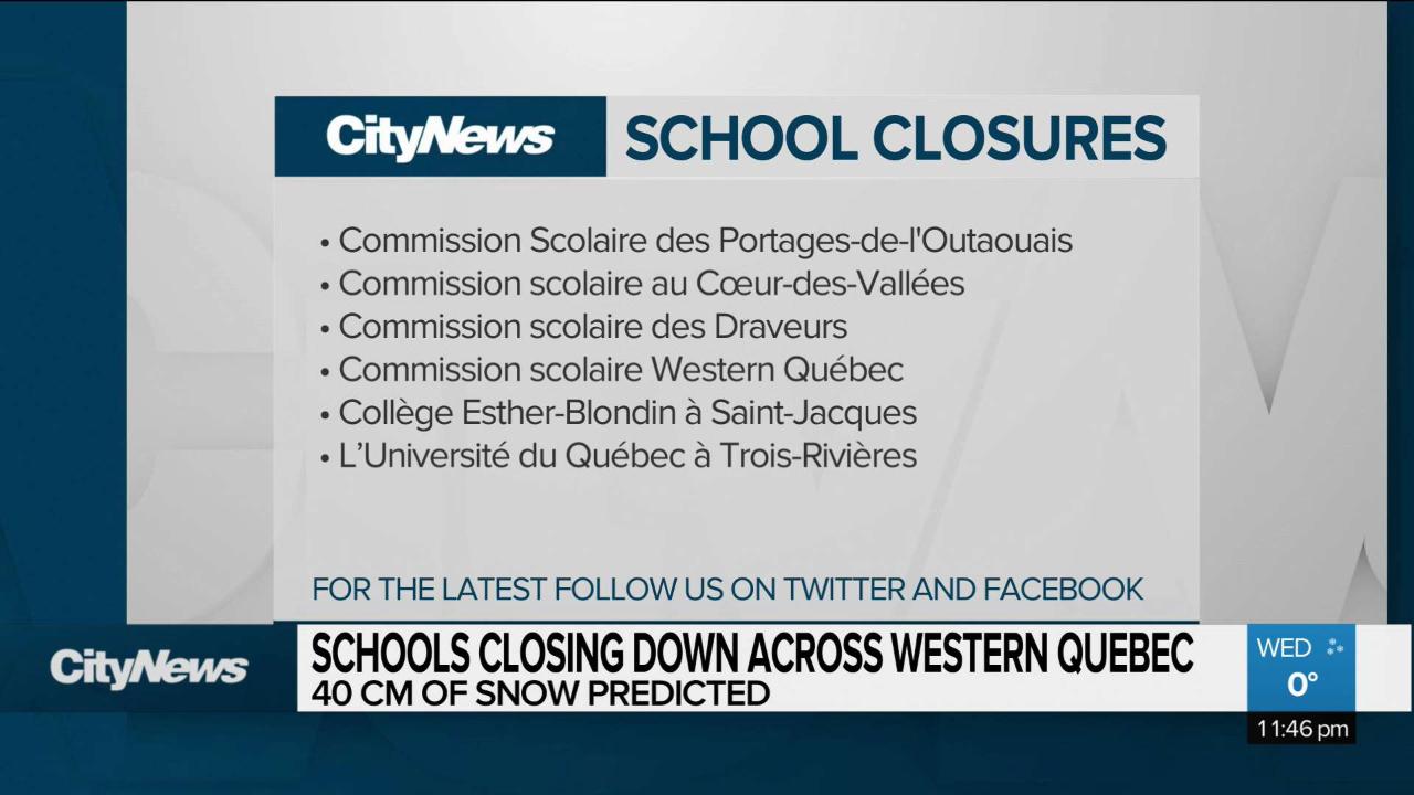 School closures across western Quebec