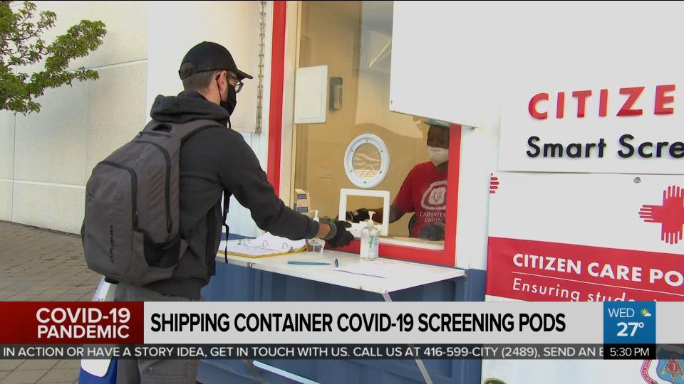 Shipping containers retrofitted for COVID-19 screening pods