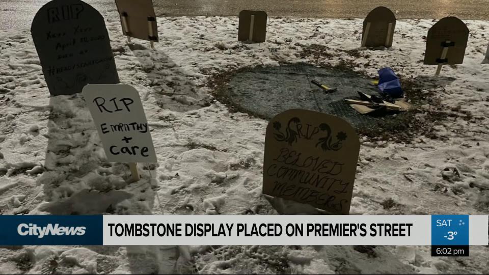 Tombstone display placed on Premier’s street